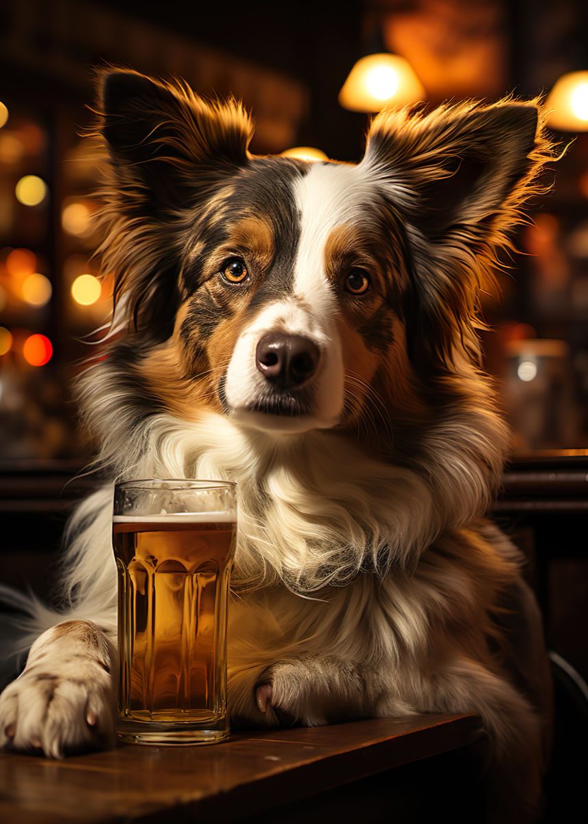 'The Beer Sipping Dog ' Poster, picture, metal print, paint by Modern ...