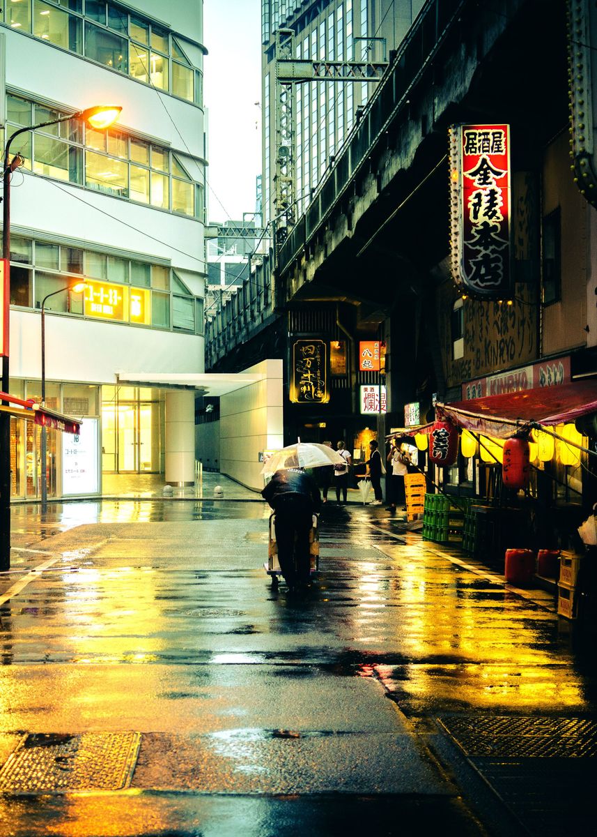 'Neon Downpour' Poster, picture, metal print, paint by Steve Roe | Displate