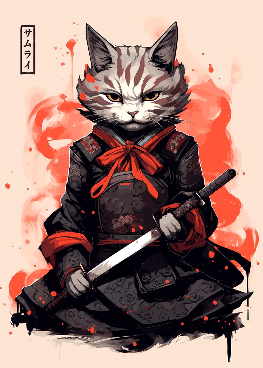 'Japanese Samurai Cat' Poster, picture, metal print, paint by Walton ...