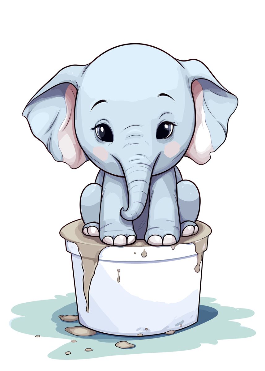 'Cute Elephant Toilet bowl' Poster, picture, metal print, paint by ...