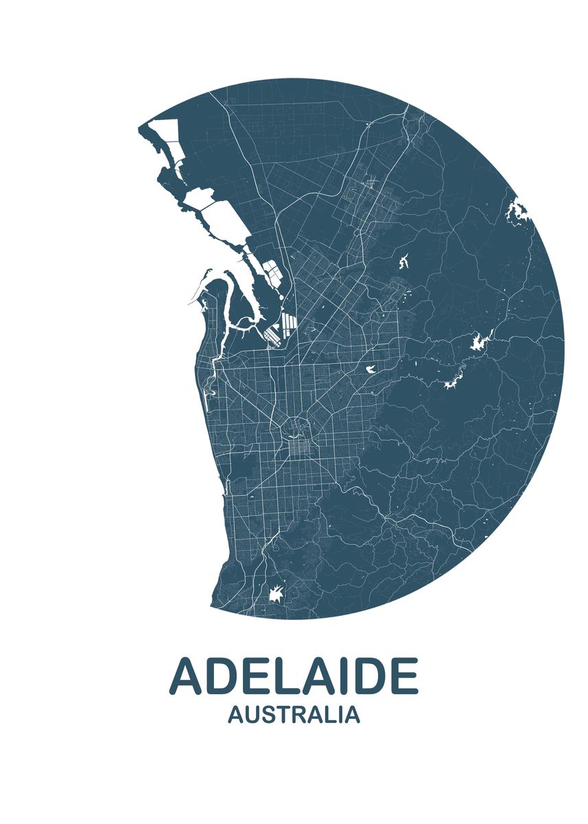'Adelaide Blue Circle Map' Poster, picture, metal print, paint by Wall ...