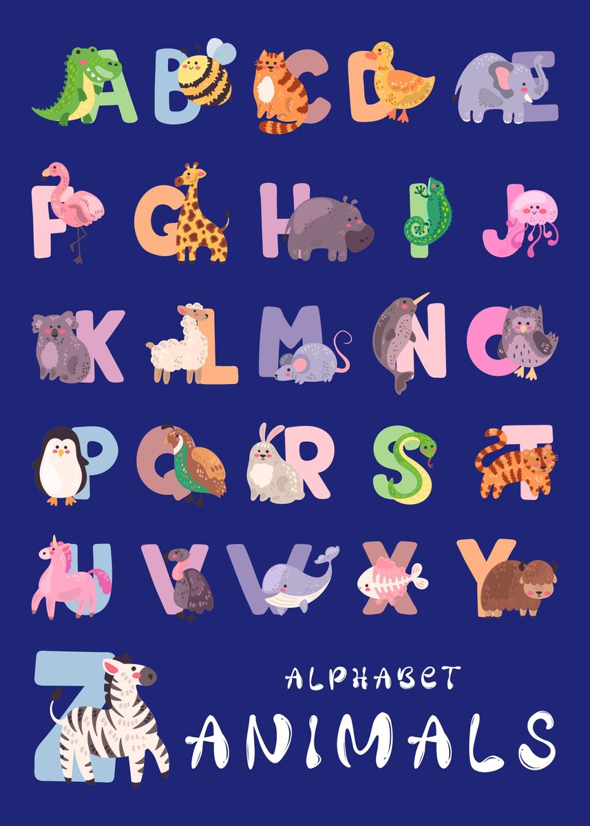 'Alphabet Animals' Poster, picture, metal print, paint by Dede ...
