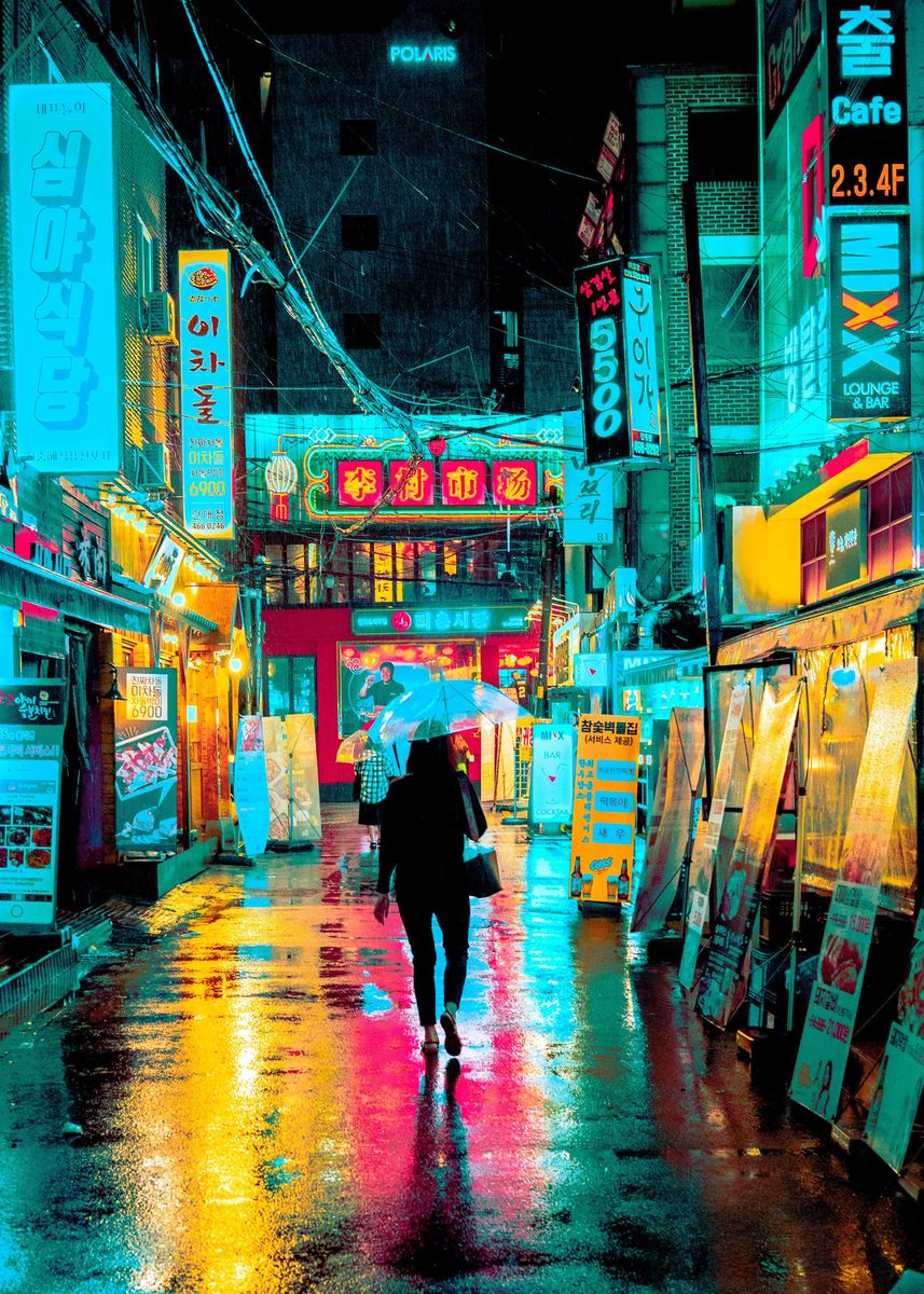 'Neon Nights' Poster, picture, metal print, paint by Steve Roe | Displate