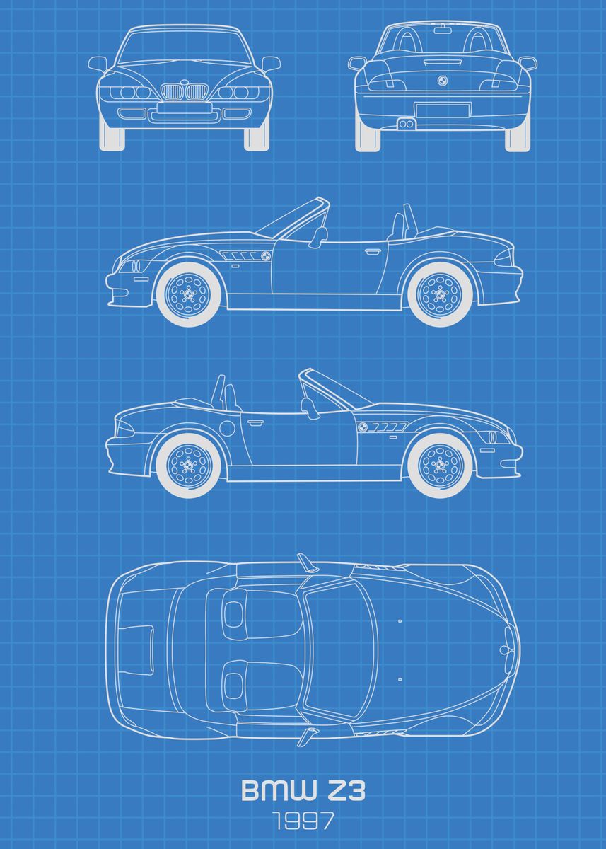 'BMW Z3 Blueprint' Poster, picture, metal print, paint by Aleksandras ...