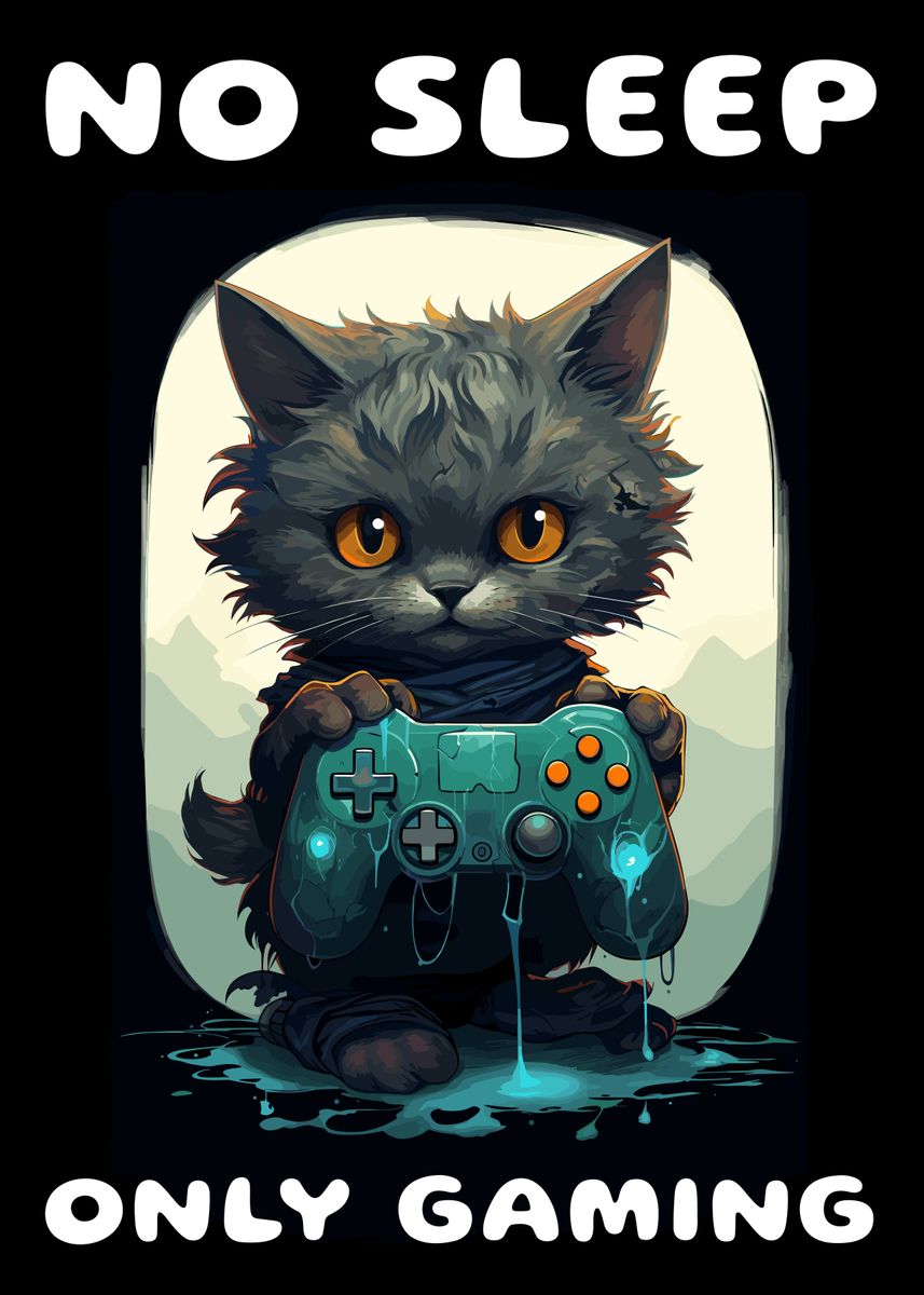 'Gamer Cat' Poster, picture, metal print, paint by ThomasDHaley | Displate