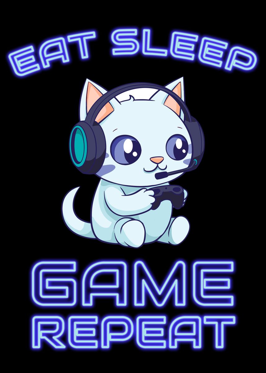 'Gamer Cat' Poster, picture, metal print, paint by Lavina | Displate