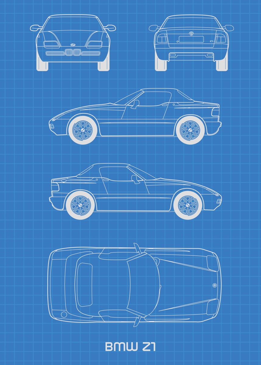 'BMW Z1 Blueprint' Poster, picture, metal print, paint by Aleksandras ...