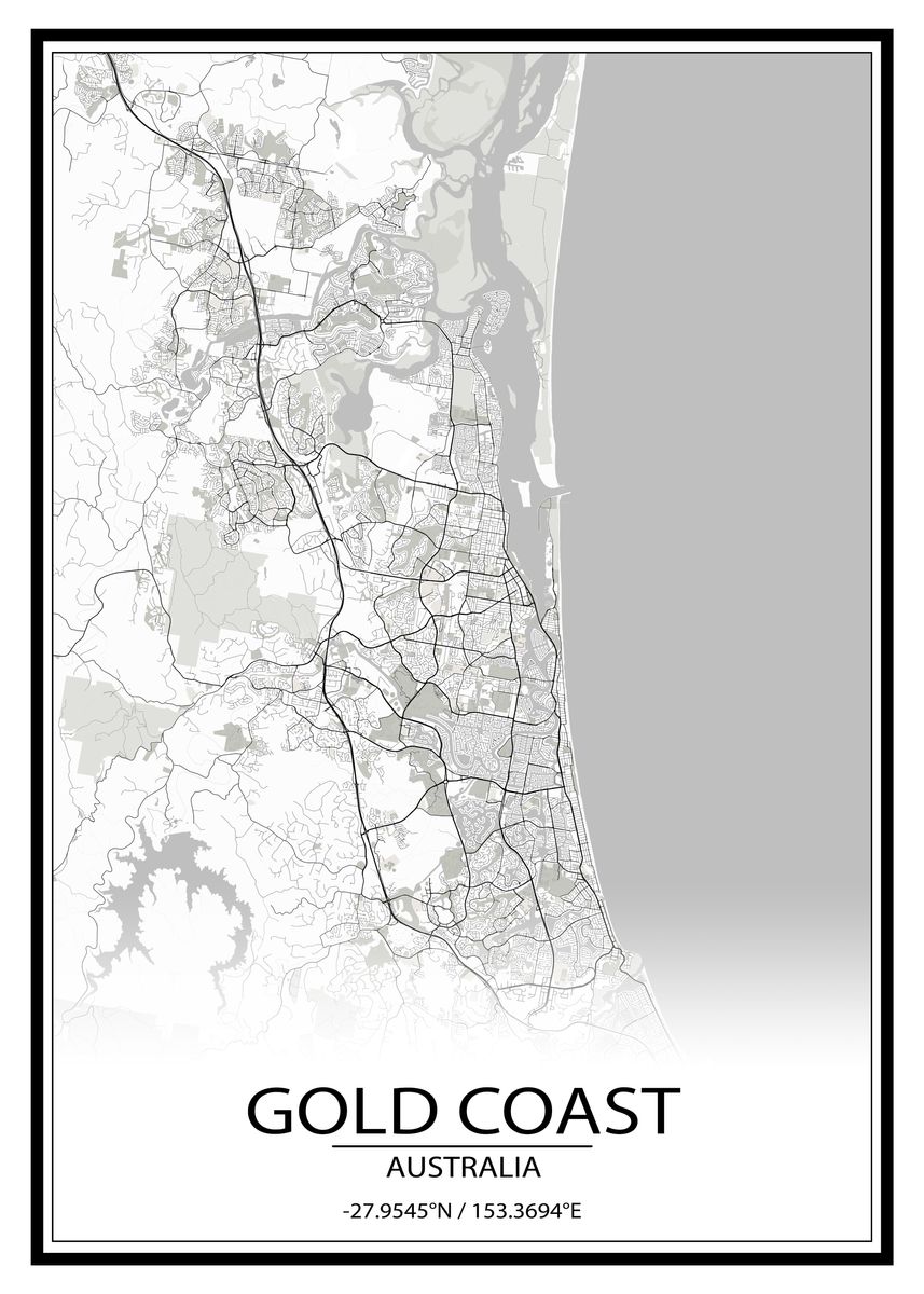 'Gold Coast White City Map' Poster, picture, metal print, paint by Wall ...