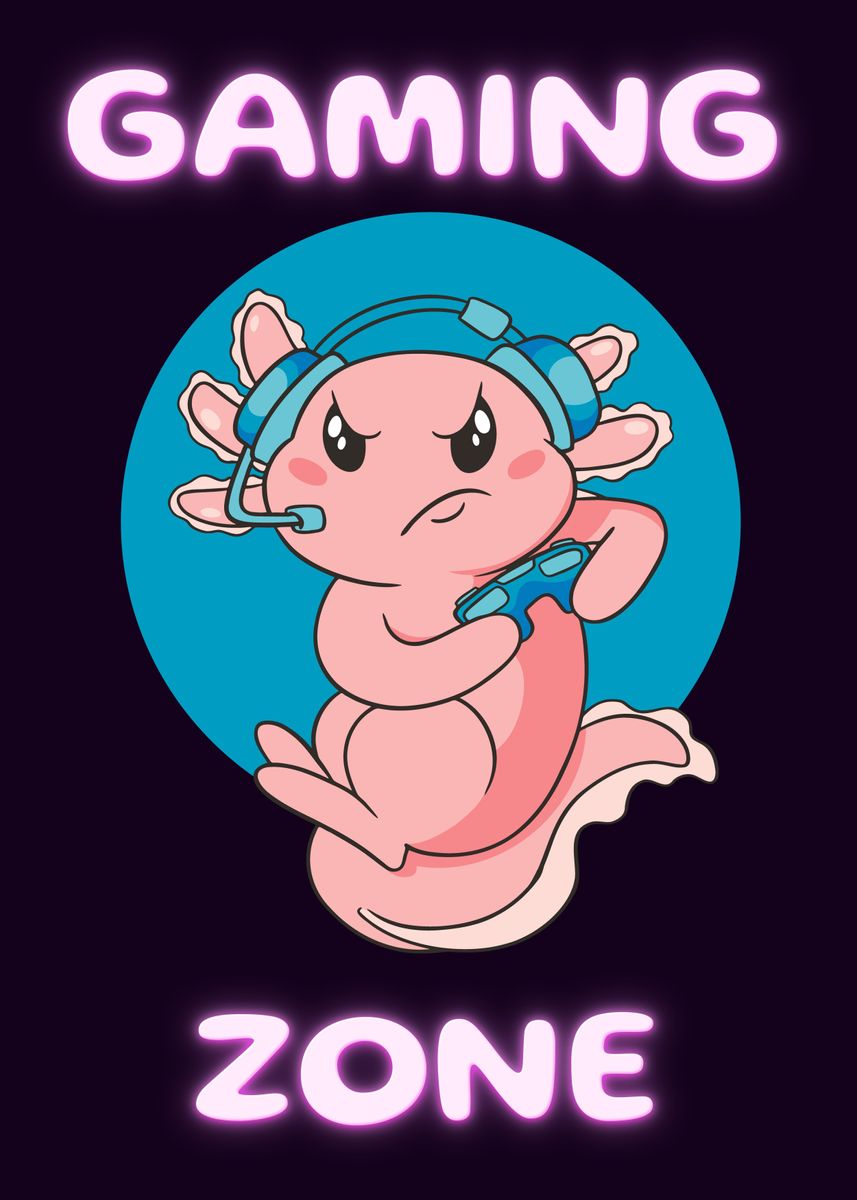 'Gamer Axolotl' Poster, picture, metal print, paint by Lavina | Displate