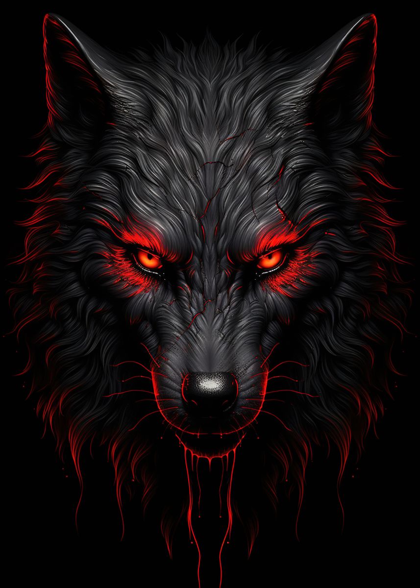 'Wolf Red And Black Animals' Poster, picture, metal print, paint by ...