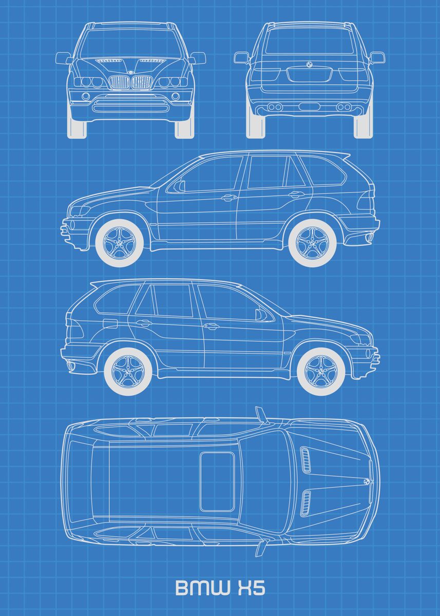 'BMW X5 Blueprint' Poster, picture, metal print, paint by Aleksandras ...
