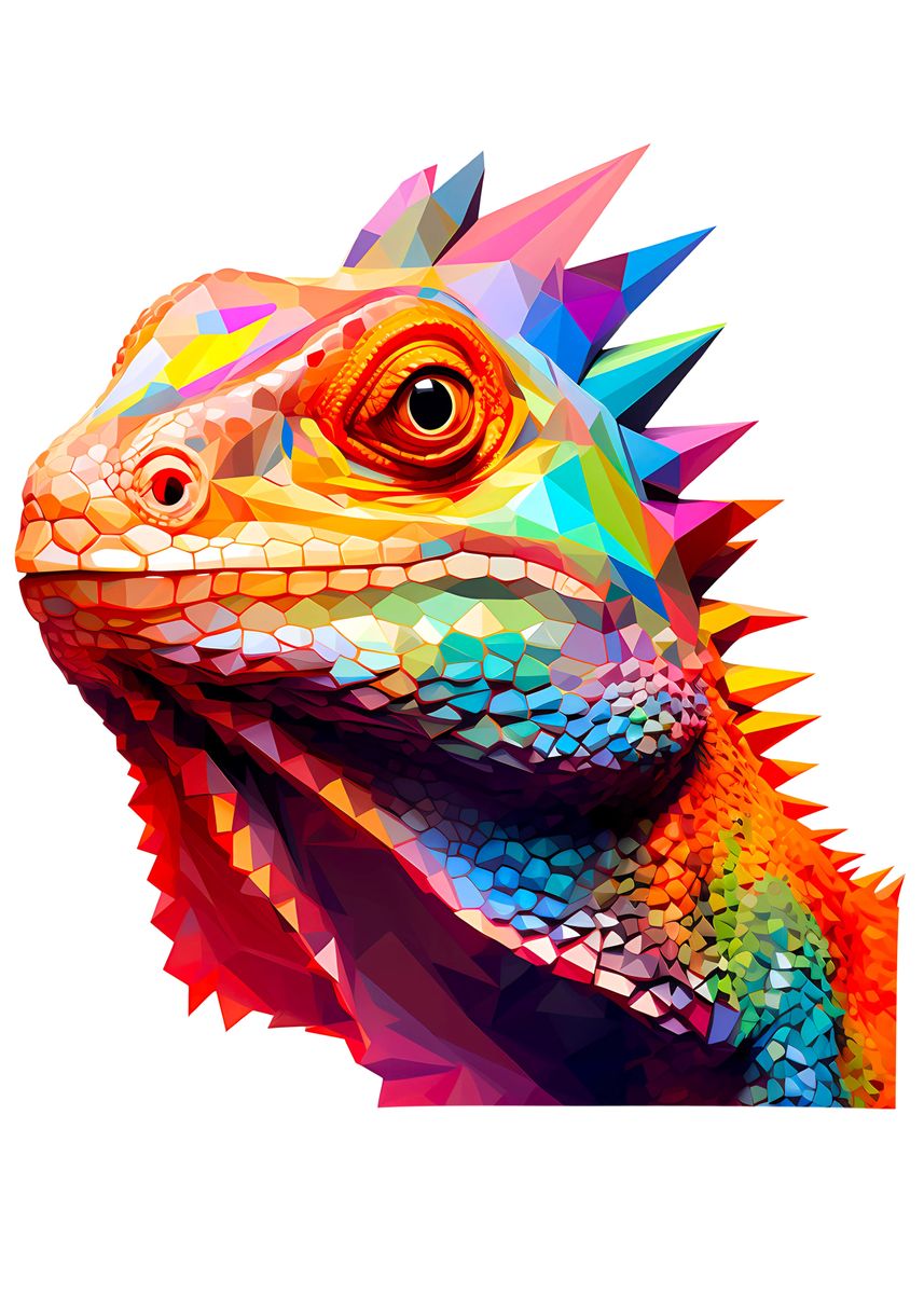'Chameleon Colorful Face' Poster, picture, metal print, paint by Hexor ...