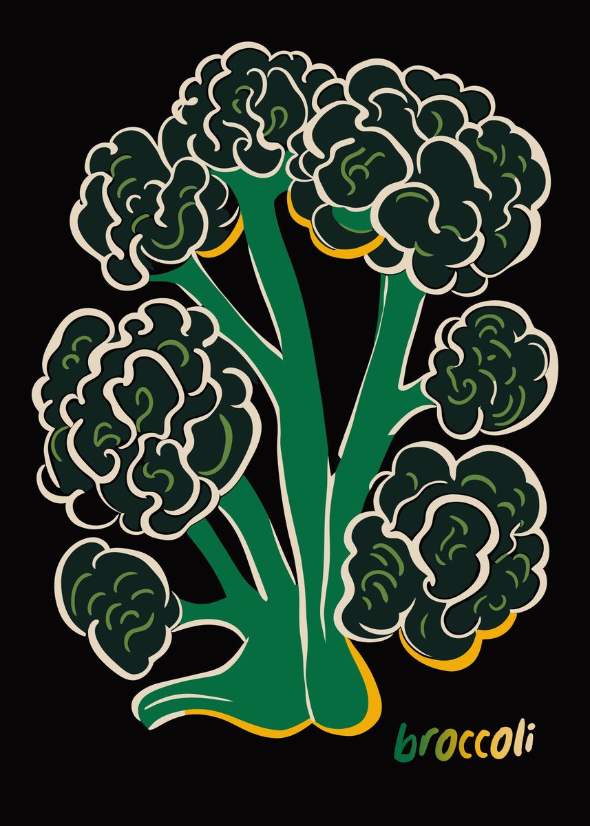 'BROCCOLI Retro Poster' Poster, picture, metal print, paint by ...