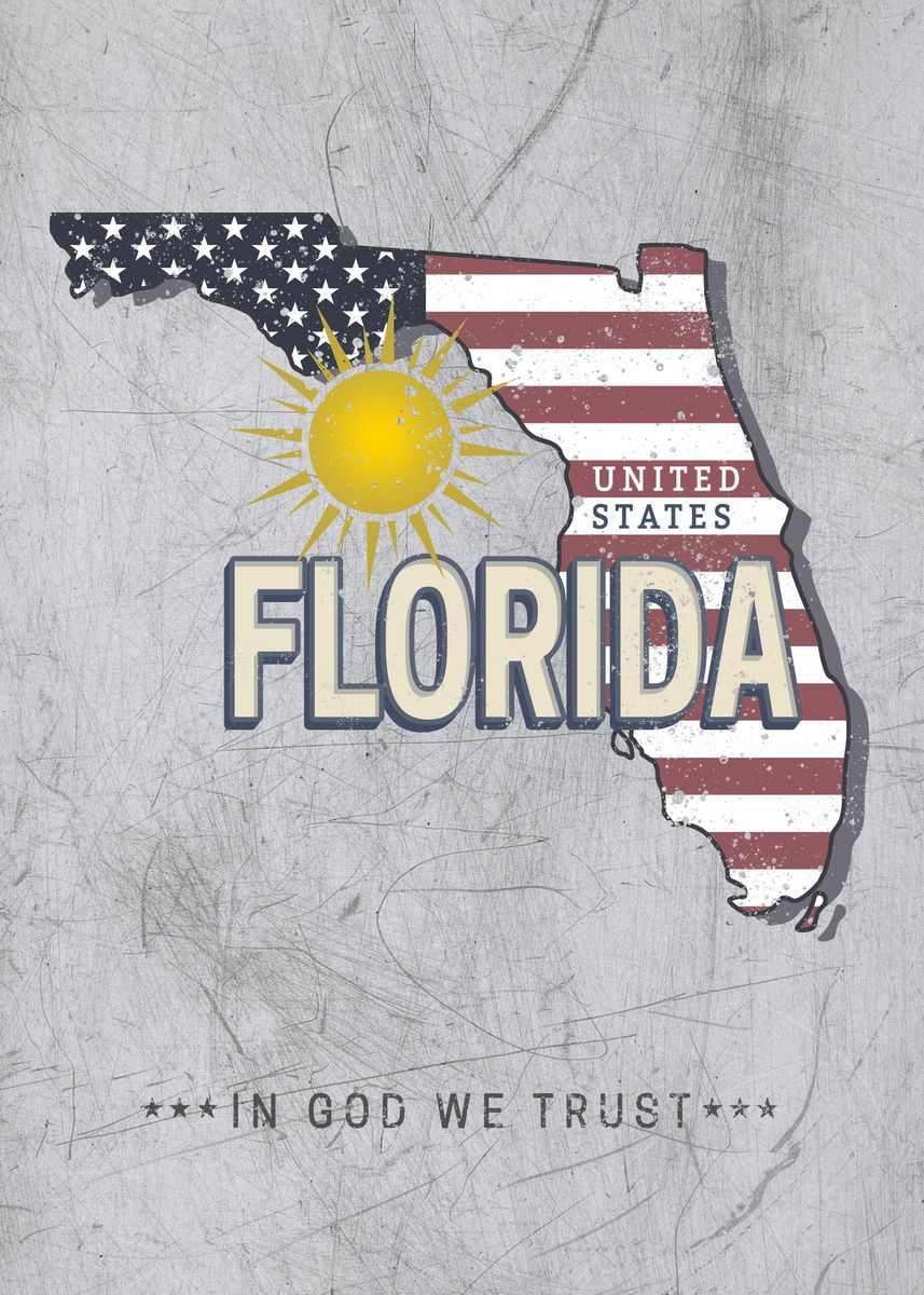 'Florida Map United States' Poster, picture, metal print, paint by Nils ...