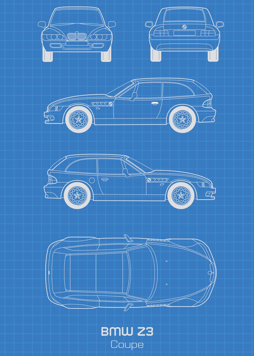 'BMW Z3 Blueprint' Poster, picture, metal print, paint by Aleksandras ...