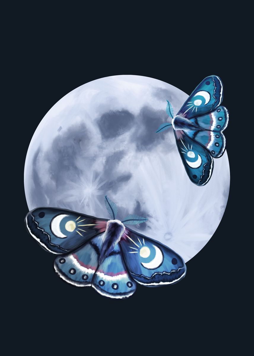 'Lunar Moths' Poster, picture, metal print, paint by Laentya | Displate