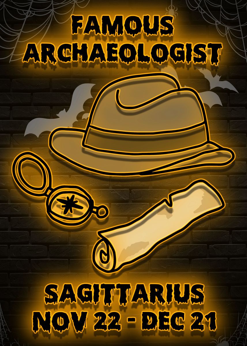 'famous archaeologist neon' Poster, picture, metal print, paint by ...