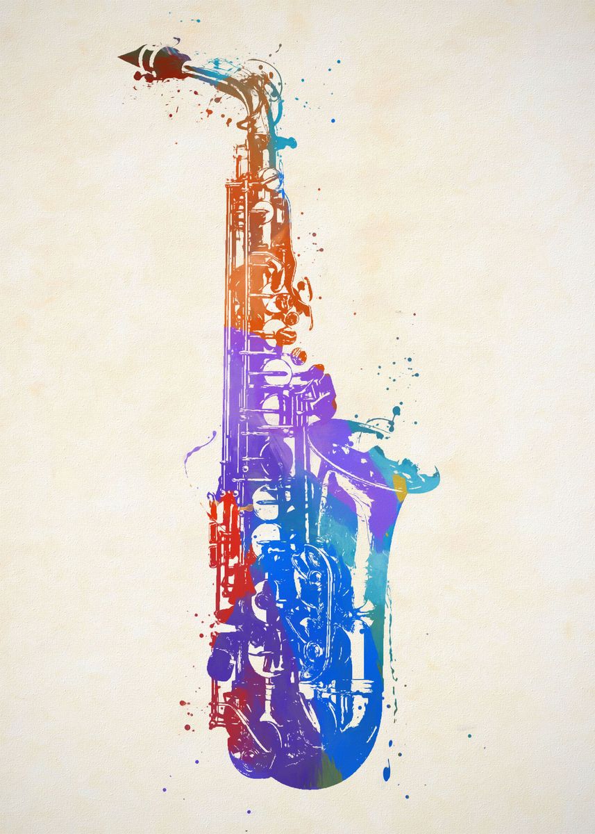 'Saxophone Color Splash' Poster, picture, metal print, paint by Dan ...