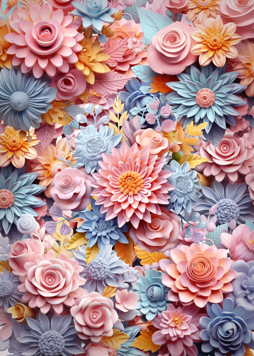 '3D floral pastel' Poster, picture, metal print, paint by XandYart ...