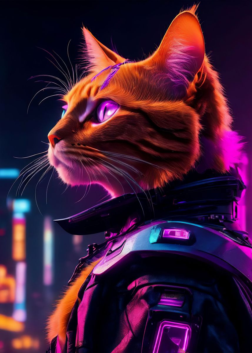 'Cat cyberpunk' Poster, picture, metal print, paint by Masdarata ...