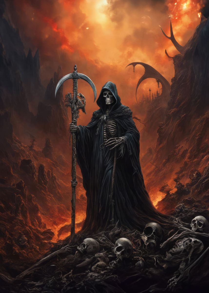 'Grim Reaper in Flames' Poster, picture, metal print, paint by Anton ...