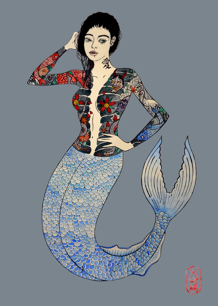 'Irezumi Mermaid Painting' Poster, picture, metal print, paint by Daria ...