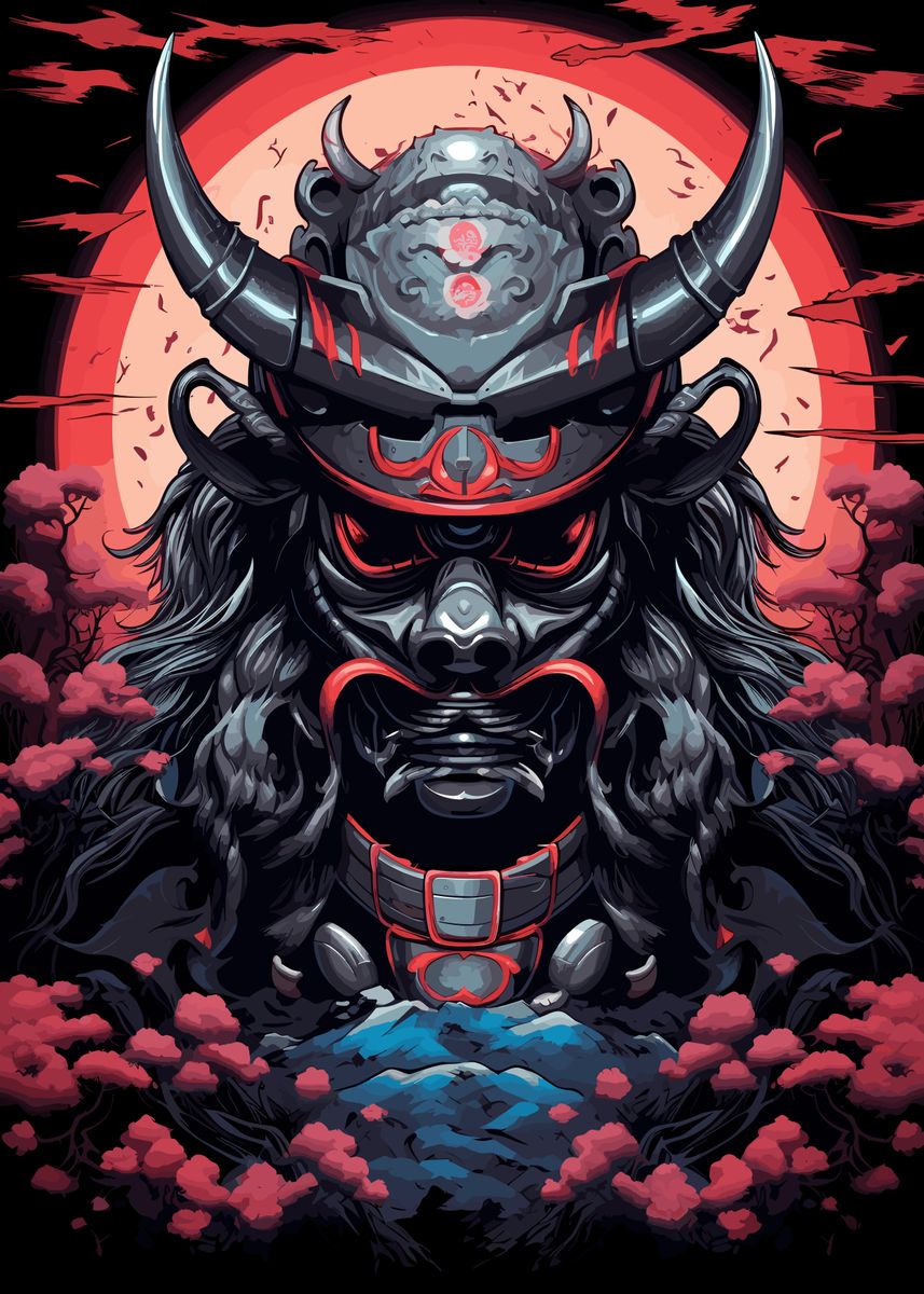 'Japanese Samurai Helmet' Poster, picture, metal print, paint by ...