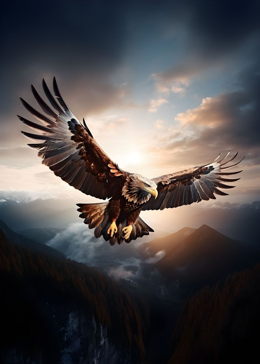 'Eagle Passing The Sun' Poster, picture, metal print, paint by ...