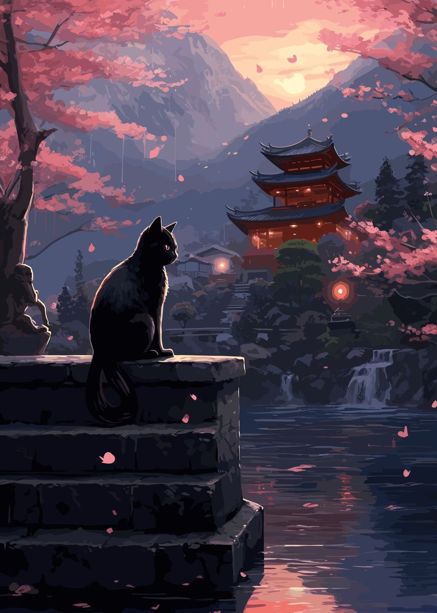 'The Moon Night Cat Japan' Poster by Ali Jane | Displate