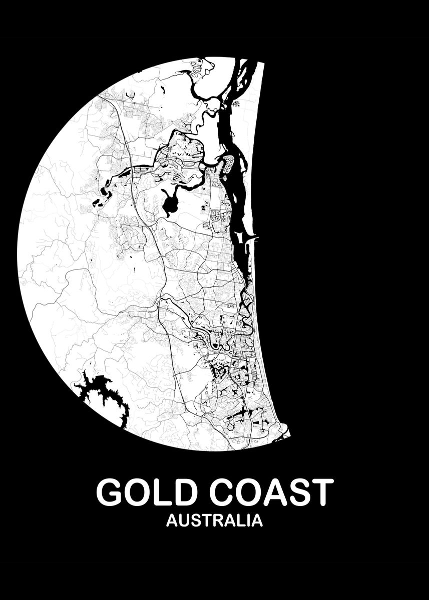 'Gold Coast White CircleMap' Poster, picture, metal print, paint by ...