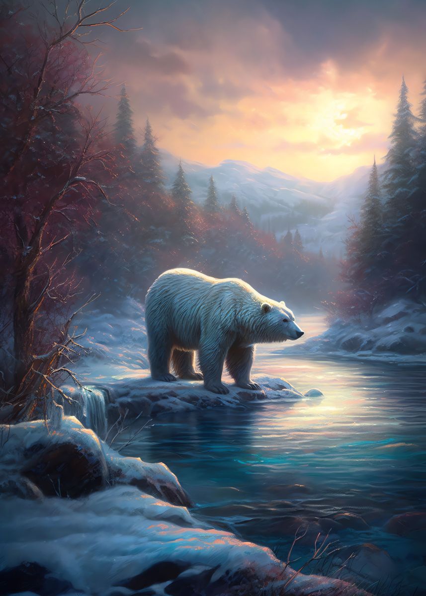 'Polar Bear in Winter' Poster, picture, metal print, paint by Hubilatt ...