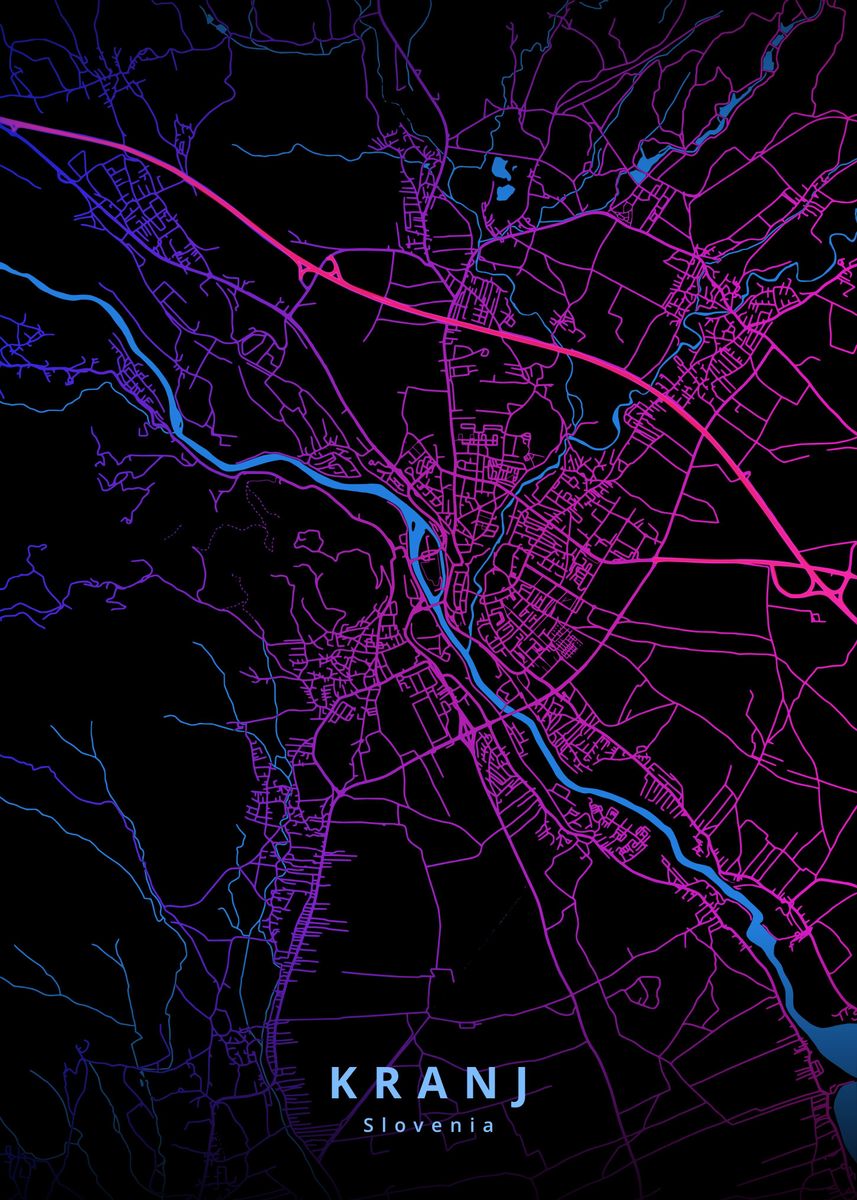 'Kranj Slovenia Map' Poster, picture, metal print, paint by Deeo | Displate