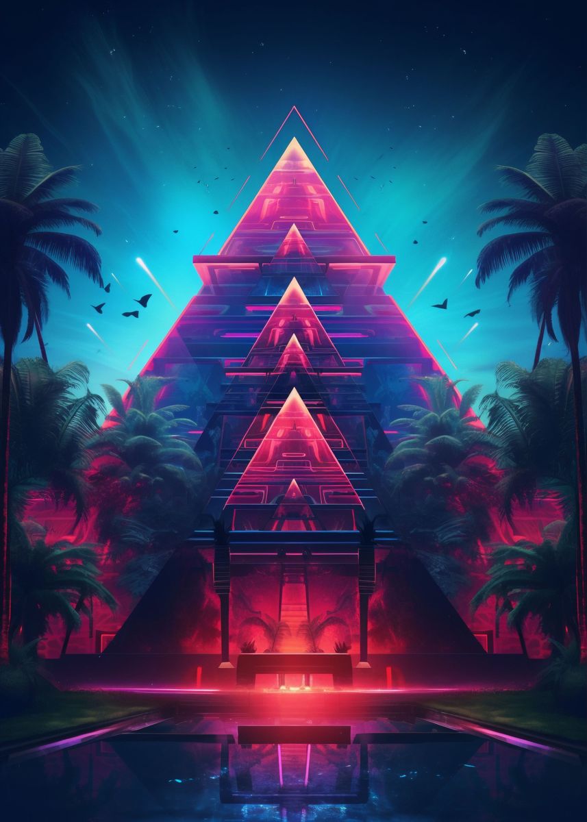'Neon Ancient Pyramid' Poster, picture, metal print, paint by ...