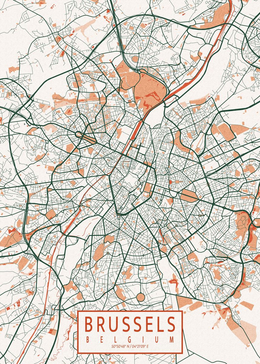 'Brussels City Map Bohemian' Poster, picture, metal print, paint by ...