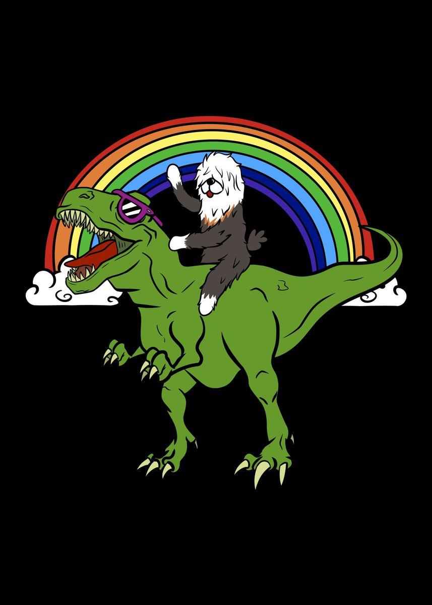 'Old English Sheepdog T Rex' Poster, picture, metal print, paint by ...