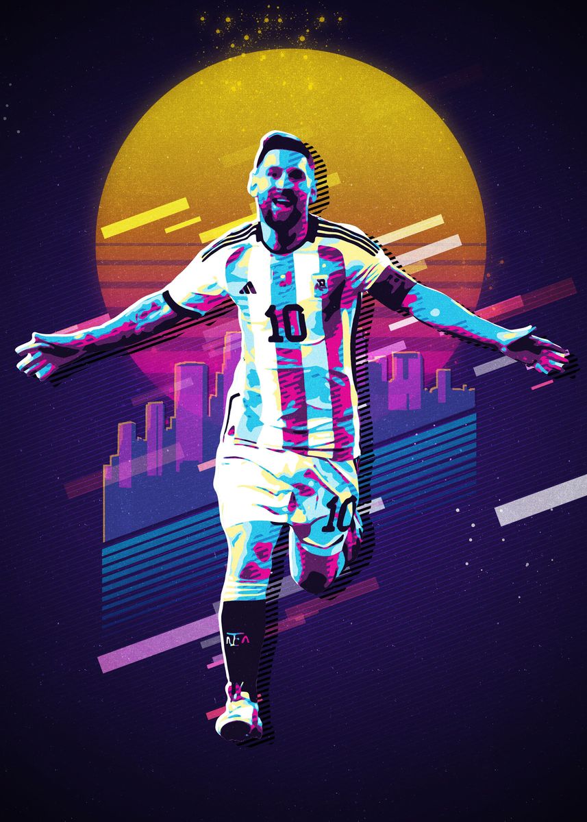 'Lionel Messi Retro 80s' Poster, picture, metal print, paint by Najib ...