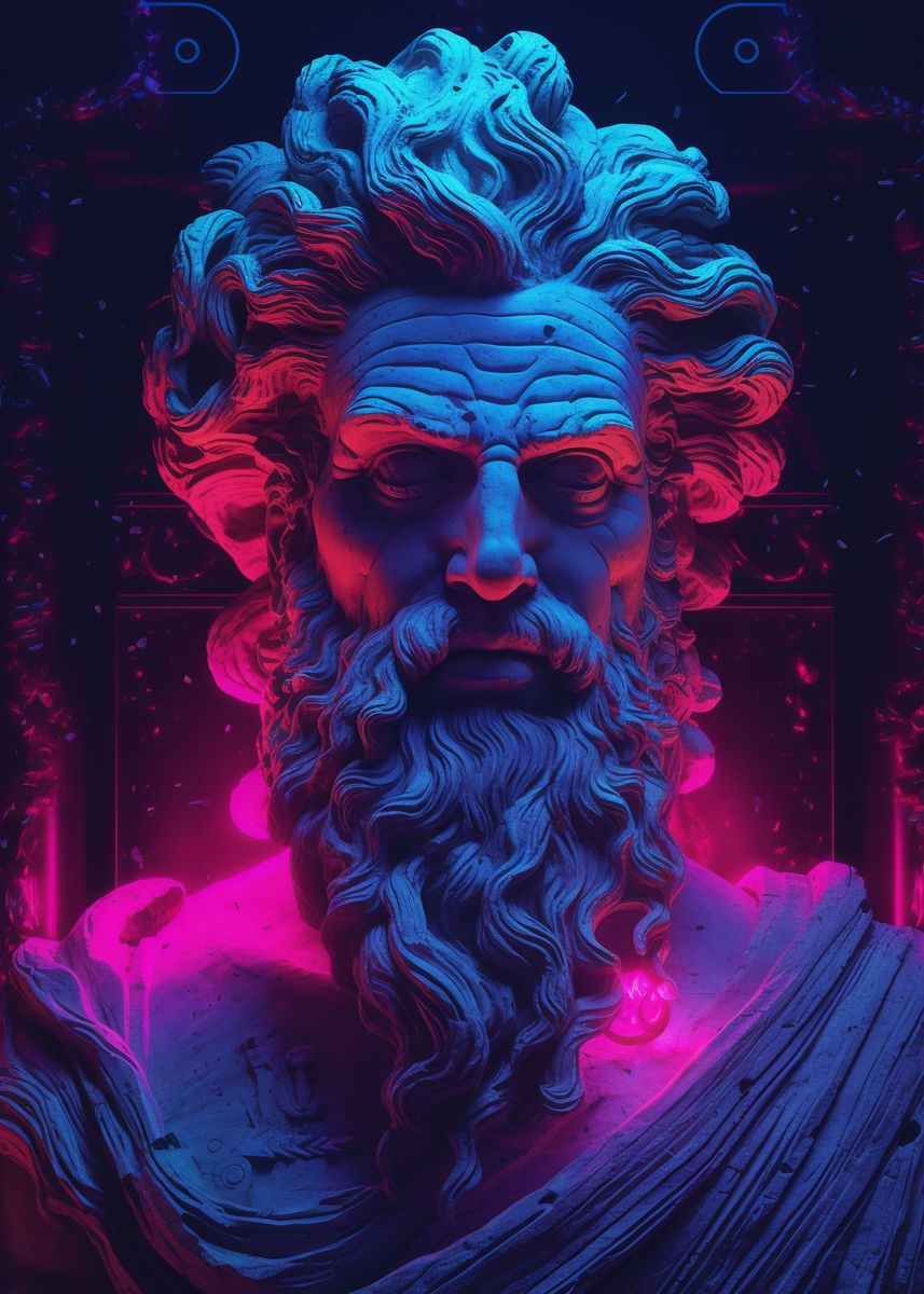 'Neon Zeus' Poster, picture, metal print, paint by Cybronauts | Displate