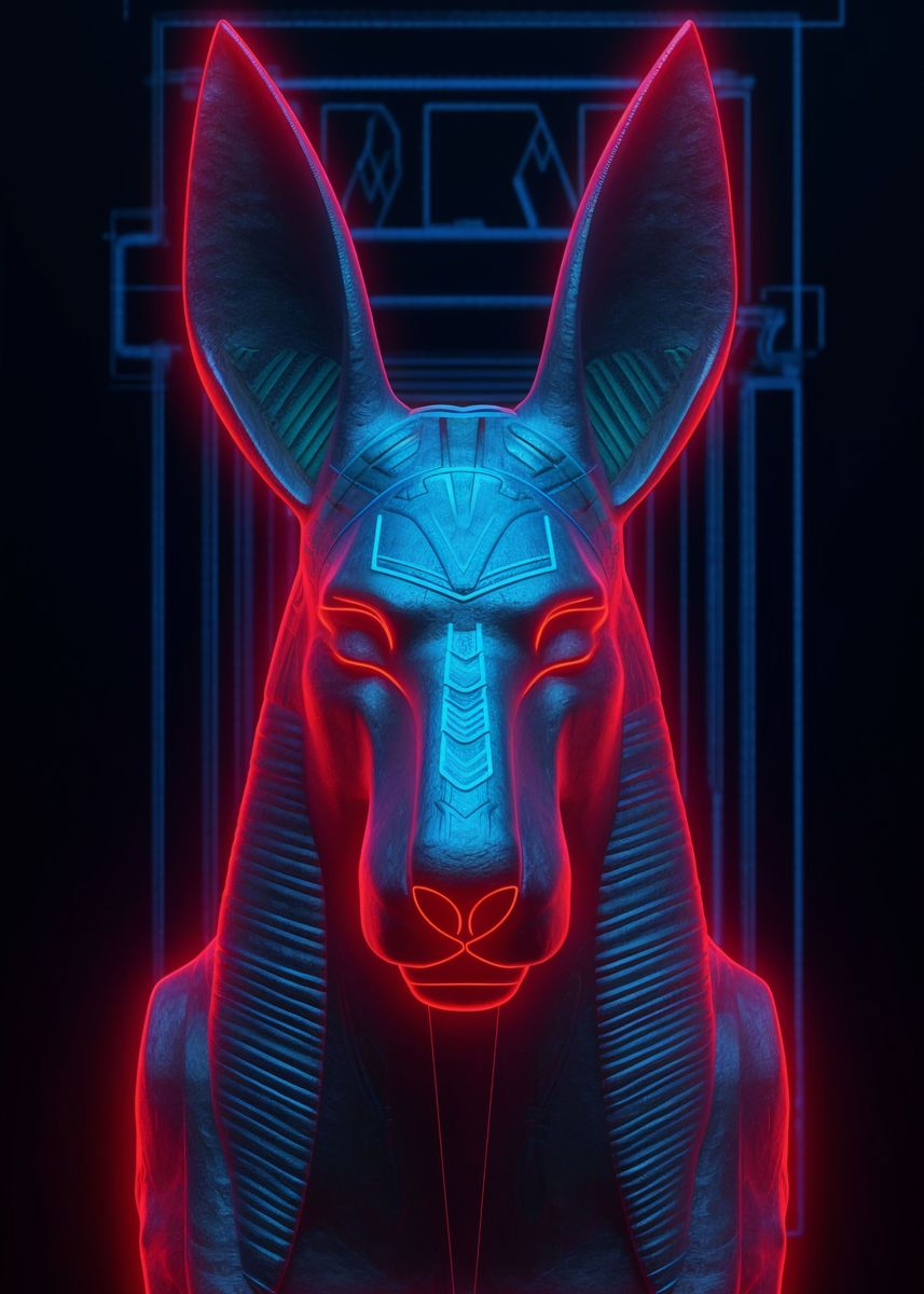 'Neon Anubis' Poster, picture, metal print, paint by Cybronauts | Displate
