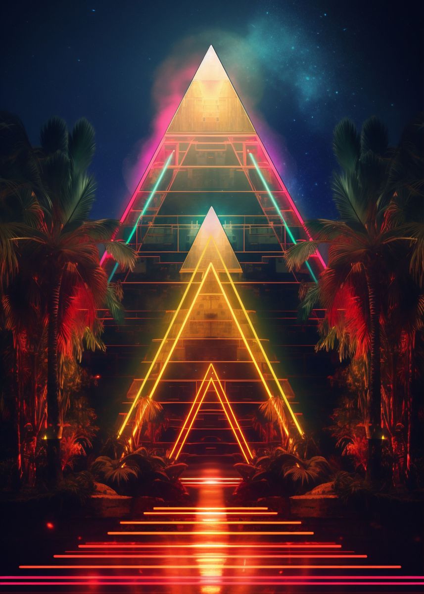 'Road to Neon Pyramid' Poster, picture, metal print, paint by ...
