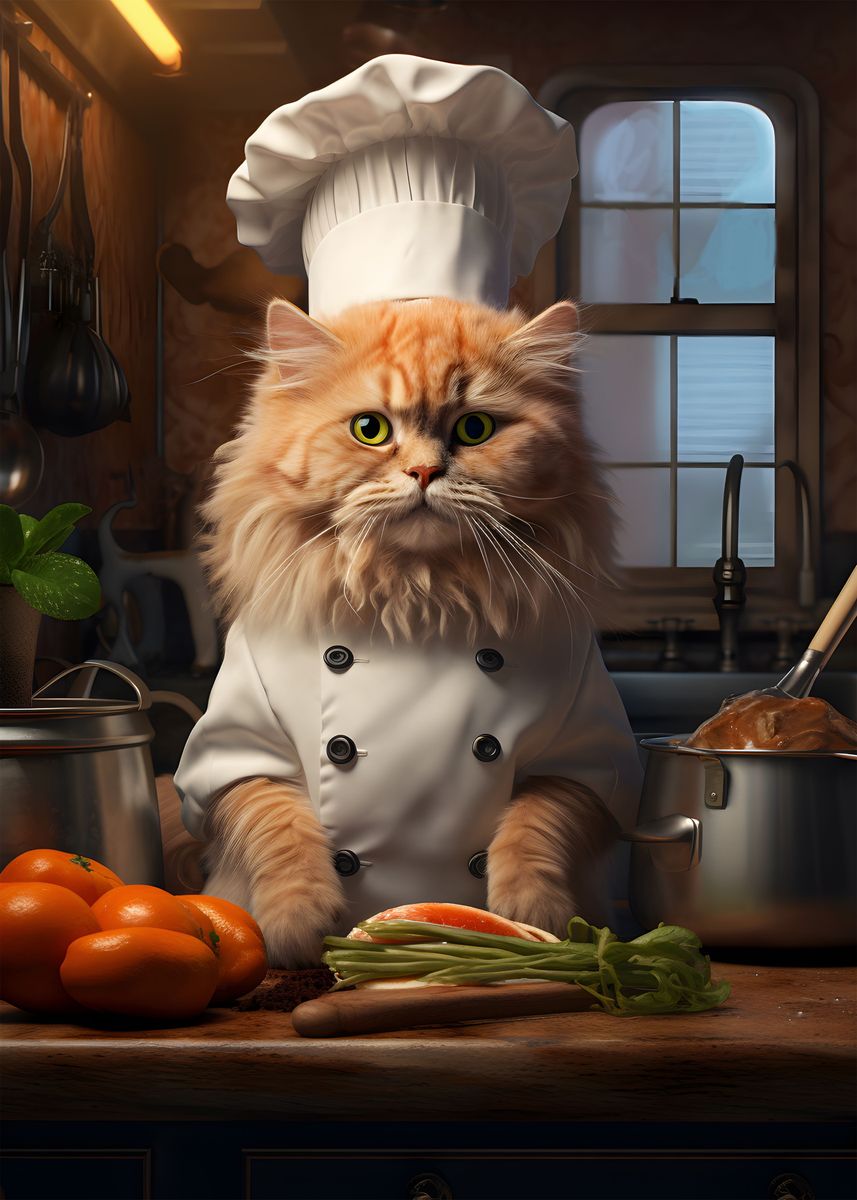 'Cat Chef in the Kitchen' Poster, picture, metal print, paint by ...