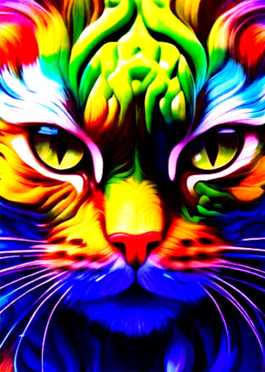'Colorful Cat Face Illustra' Poster, picture, metal print, paint by ...