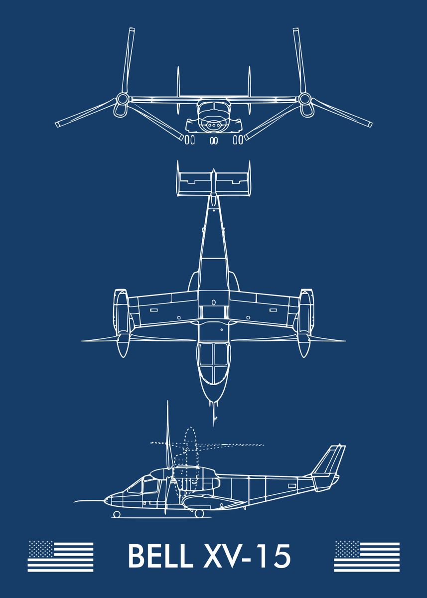 'BELL XV 15 AIRCRAFT' Poster, picture, metal print, paint by Atomic Chinook | Displate
