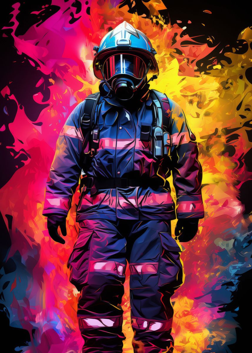 'Firefighter Flame' Poster, picture, metal print, paint by AnHa | Displate