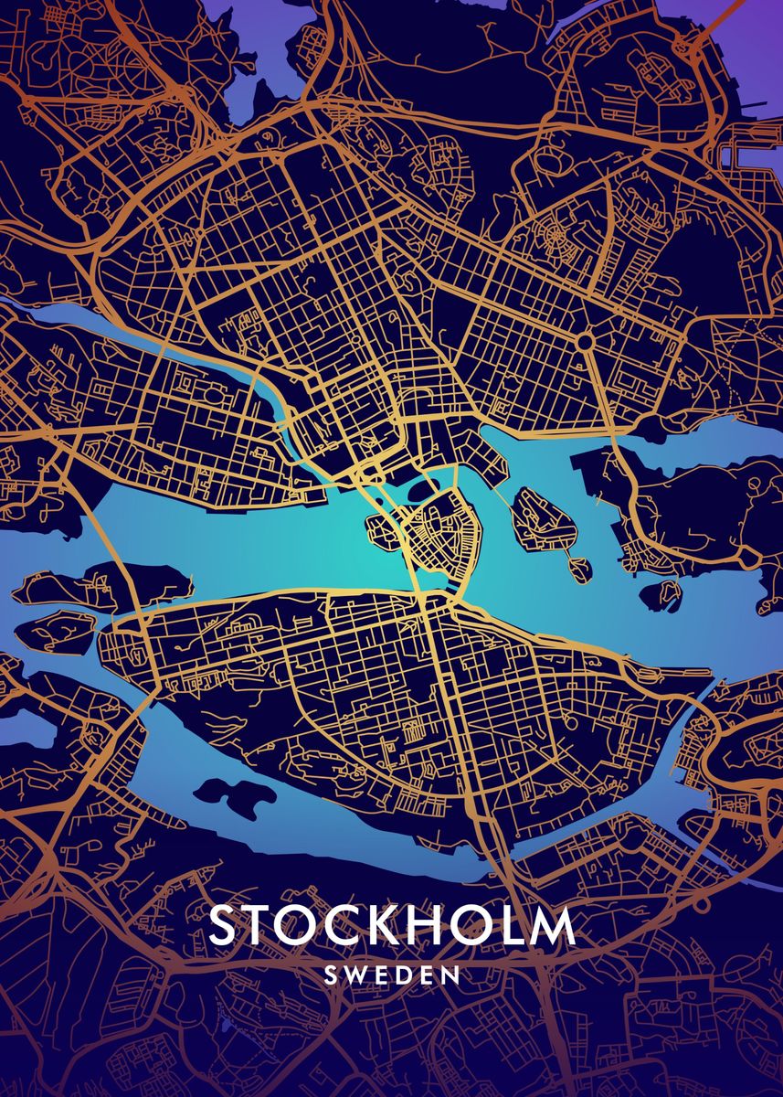 'Stockholm Map' Poster, picture, metal print, paint by Miracle Studio ...