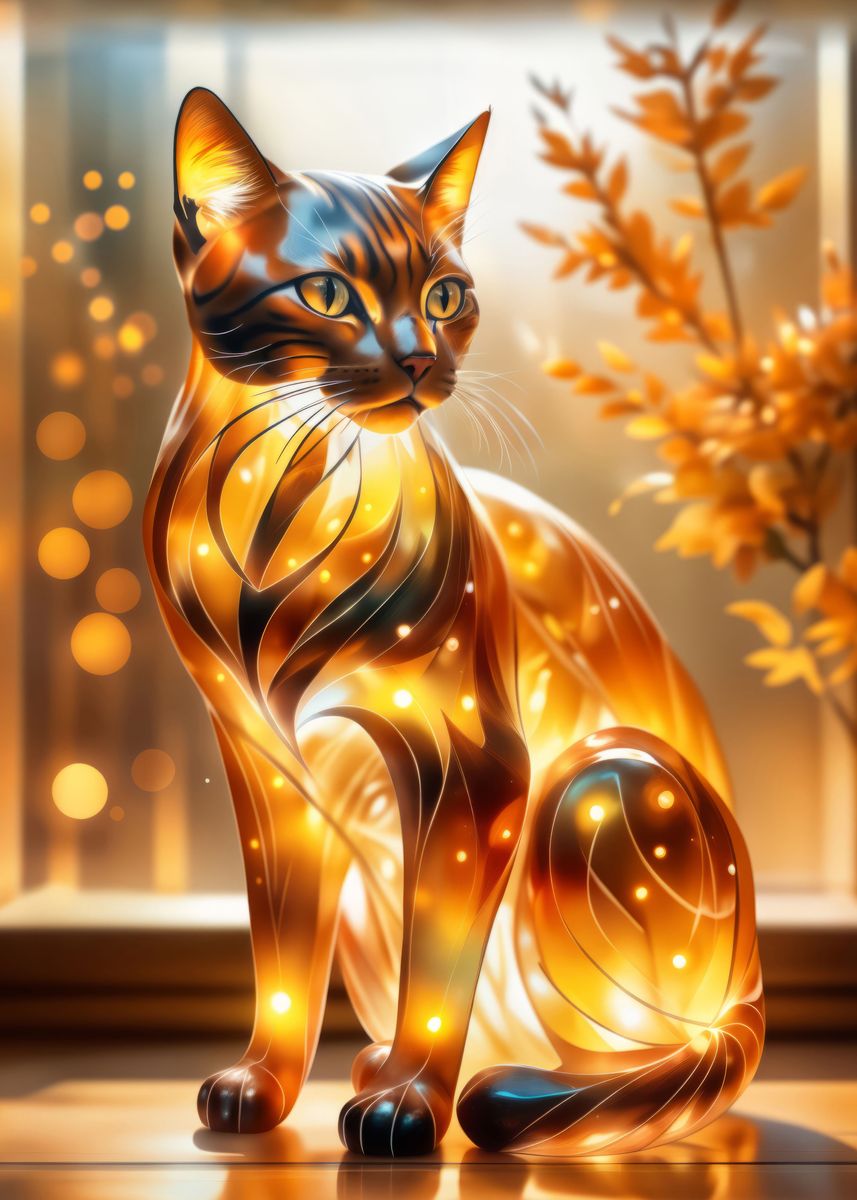 'Yellow amber cat figure' Poster, picture, metal print, paint by ...