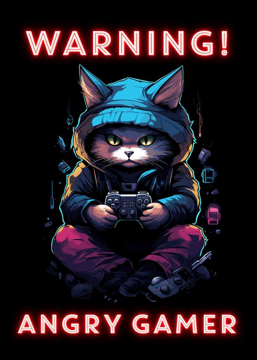 'Gamer Cat Neon' Poster, picture, metal print, paint by ThomasDHaley ...