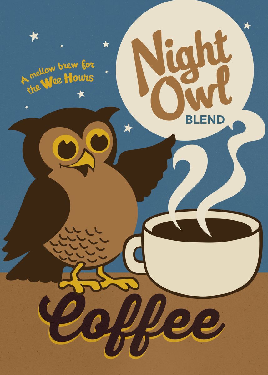 'Night owl' Poster, picture, metal print, paint by Selja Cute | Displate