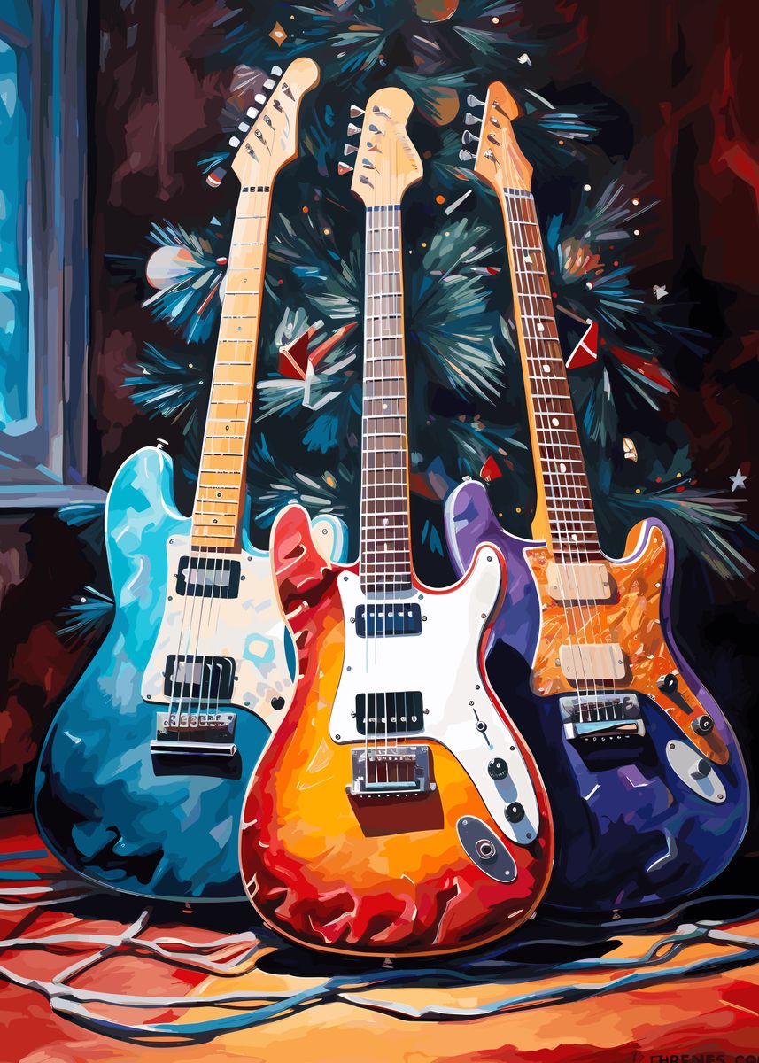 'Guitar Christmas Tree' Poster, picture, metal print, paint by ...