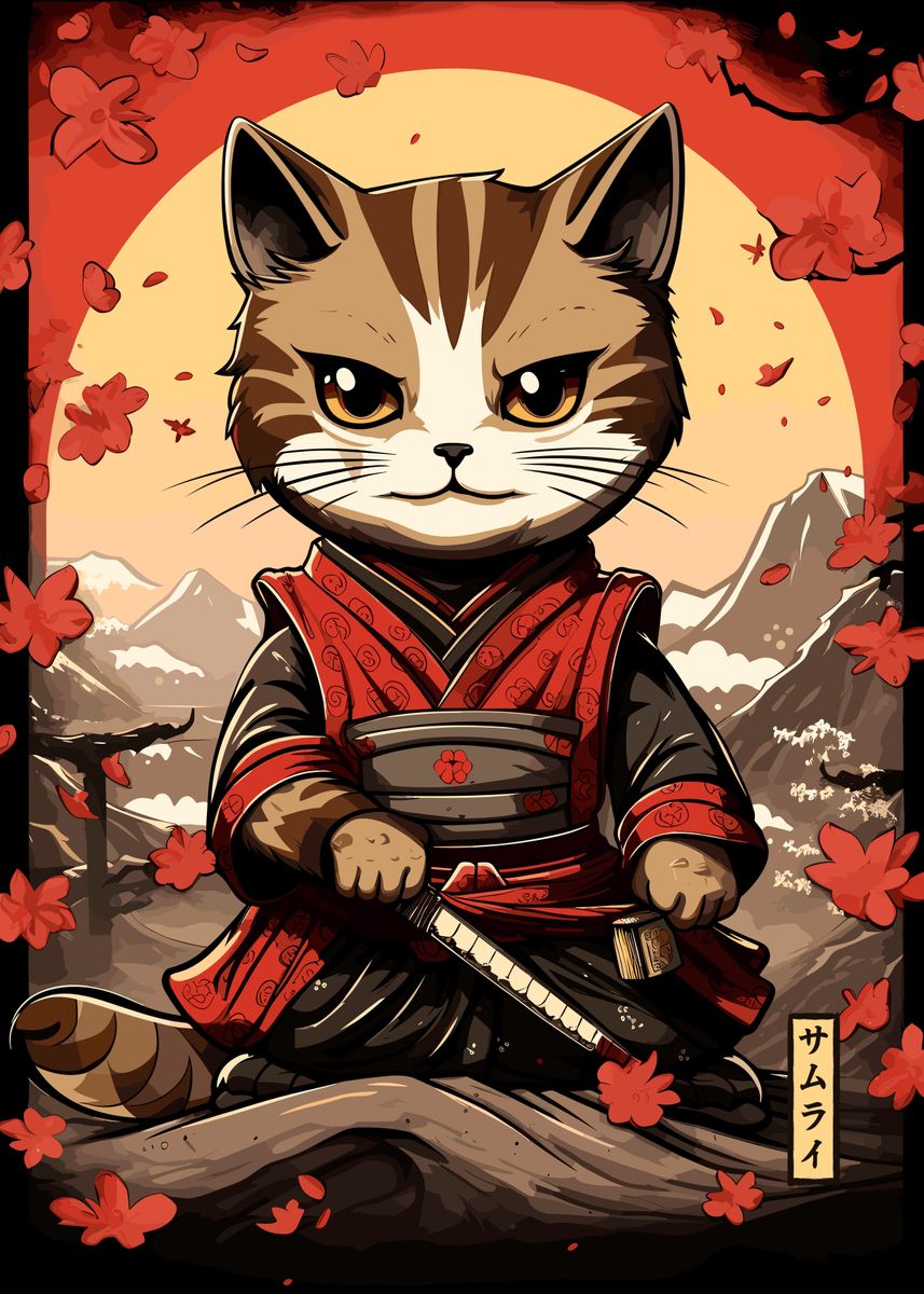 'Japanese Samurai Cat' Poster, picture, metal print, paint by ...