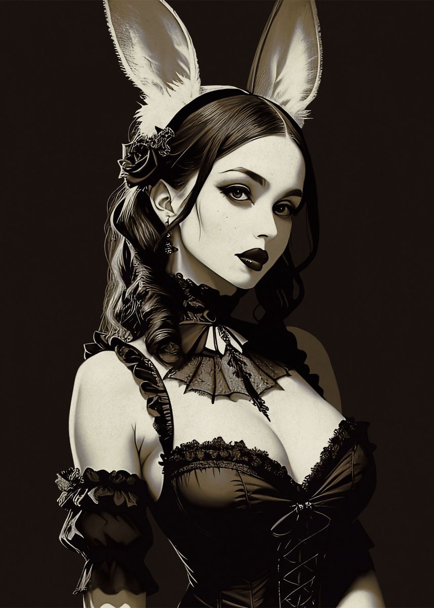 'Gothic bunny' Poster, picture, metal print, paint by Rashid | Displate